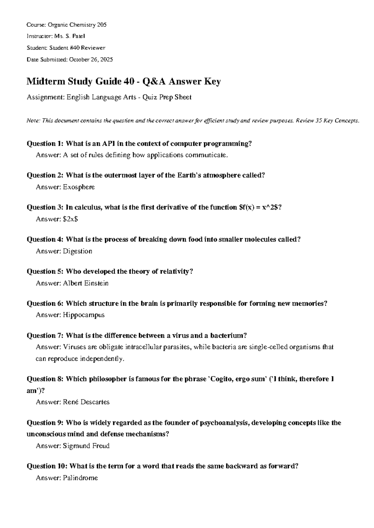 Organic Chemistry 205 Midterm Study Guide & Answer Key - Studocu
