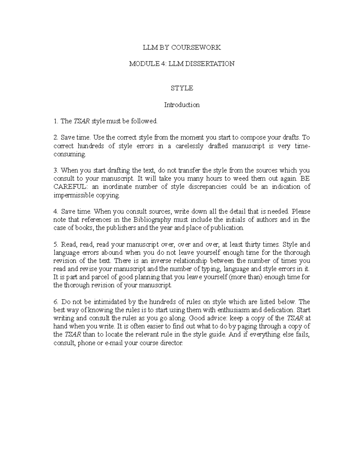 Guideline on TSAR Referencing Style for LLM Coursework Students - Studocu