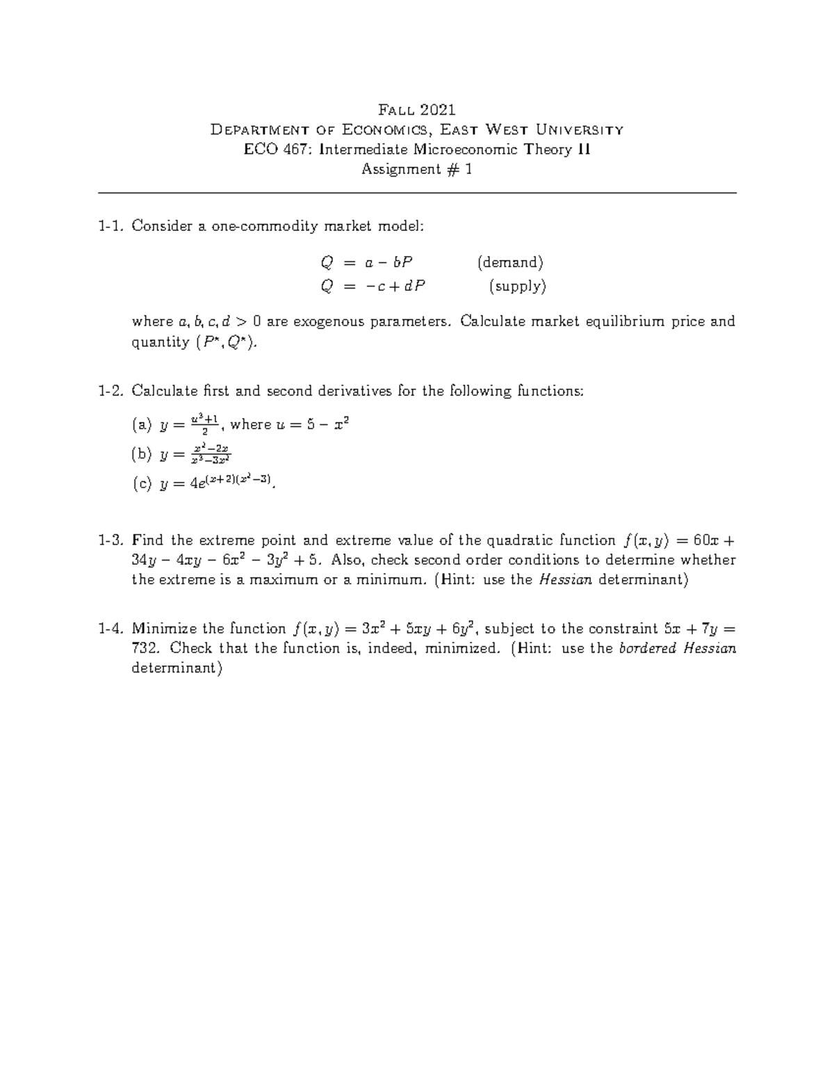 Eco467 assignment 1 fall2021 - Basic econometrics - EWU - Studocu