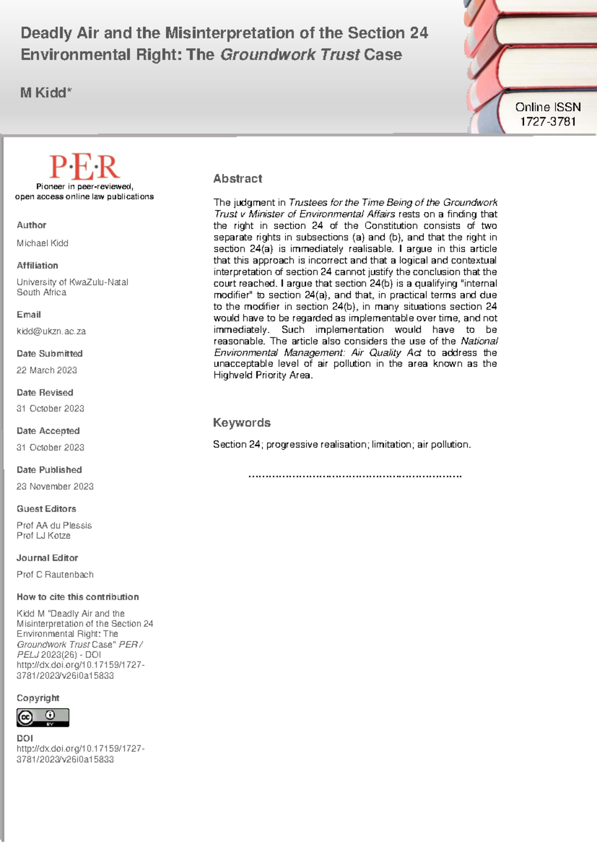 Misinterpretation of Section 24 Environmental Right: Groundwork Trust ...