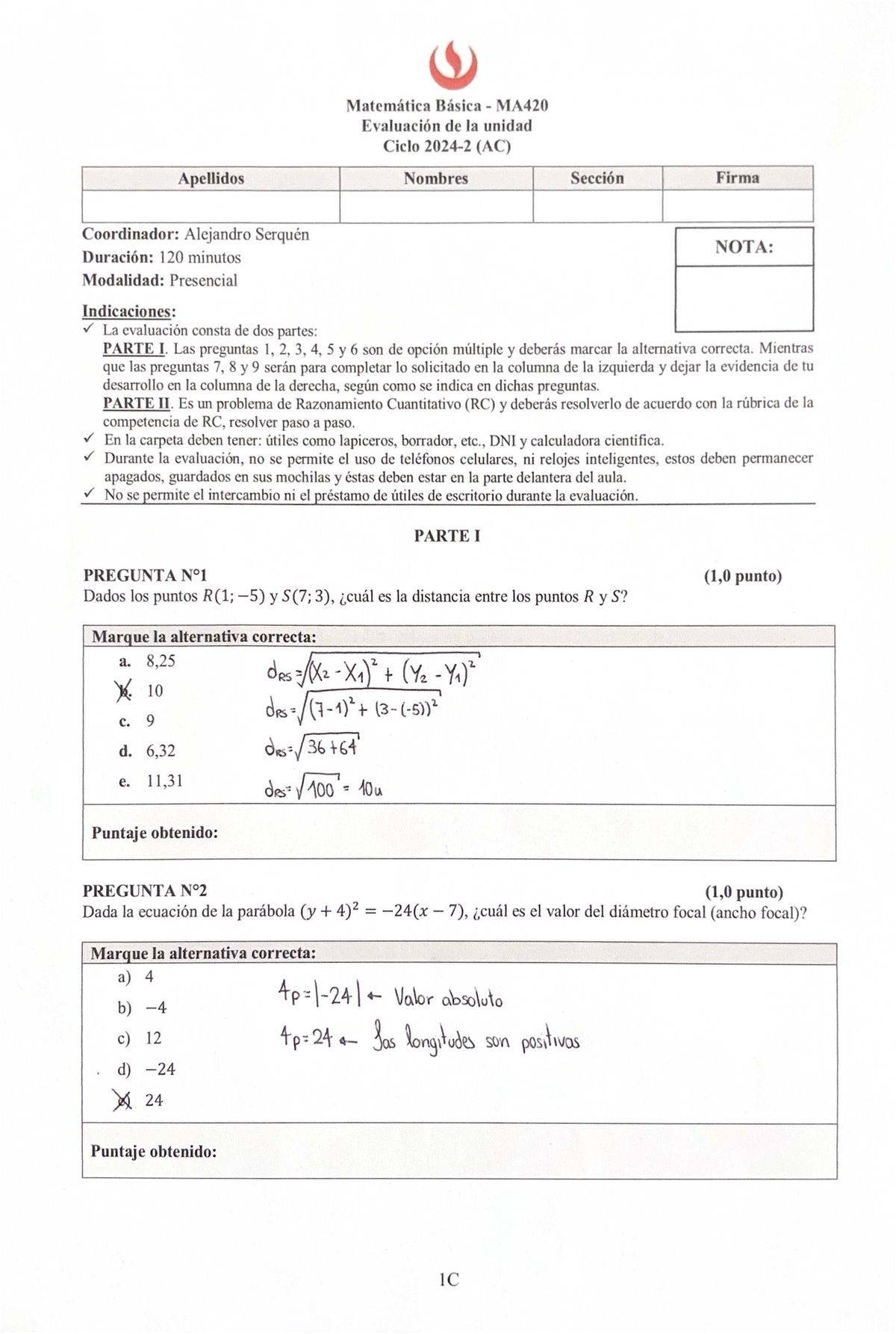 Evaluación Final MA420: Matemática Básica - Ciclo AC 2024 - Studocu