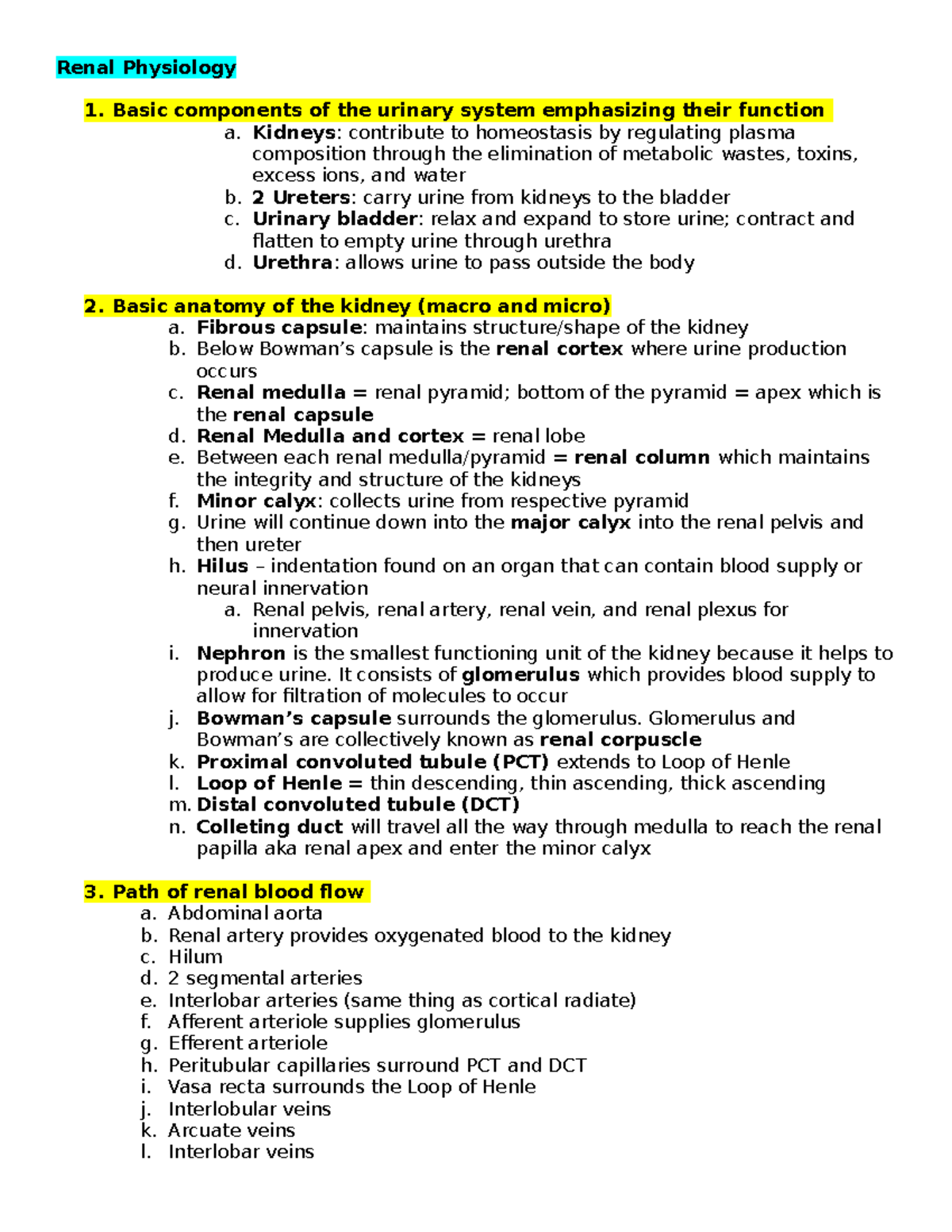 Exam 3 Review - Professor Worley - Renal Physiology Basic components of ...