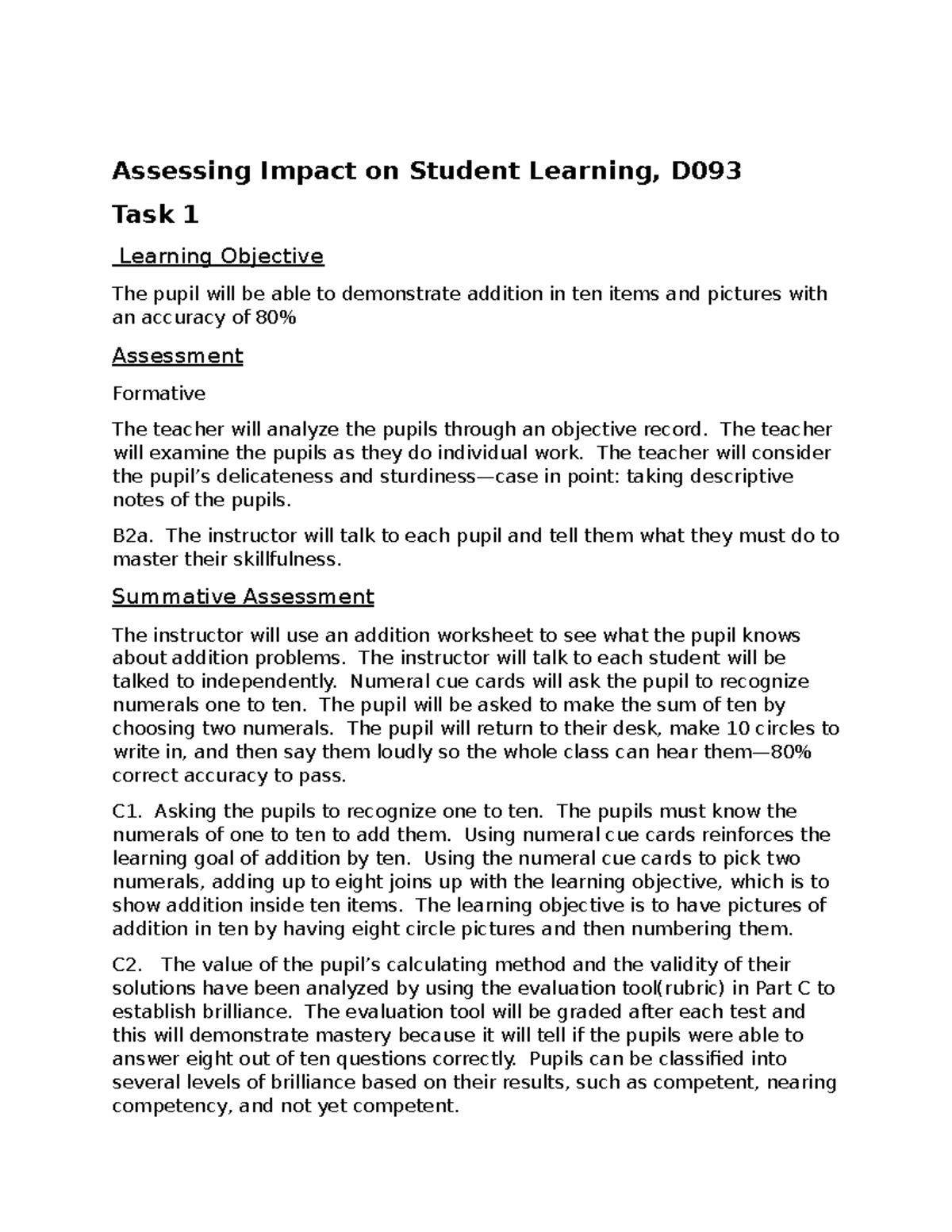 Assessing Impact on Student Learning D093 Task 1 and Part 2 - Assessing ... Assessing Impact on Student Learning D093 Task 1 and Part 2 - Assessing ...