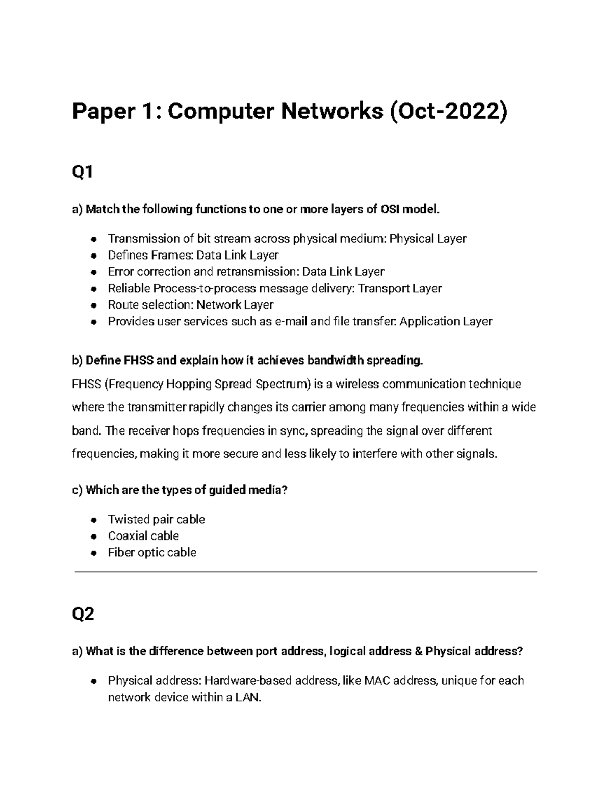 Computer Networks - Previous Question Paper Answers (2025) - Studocu