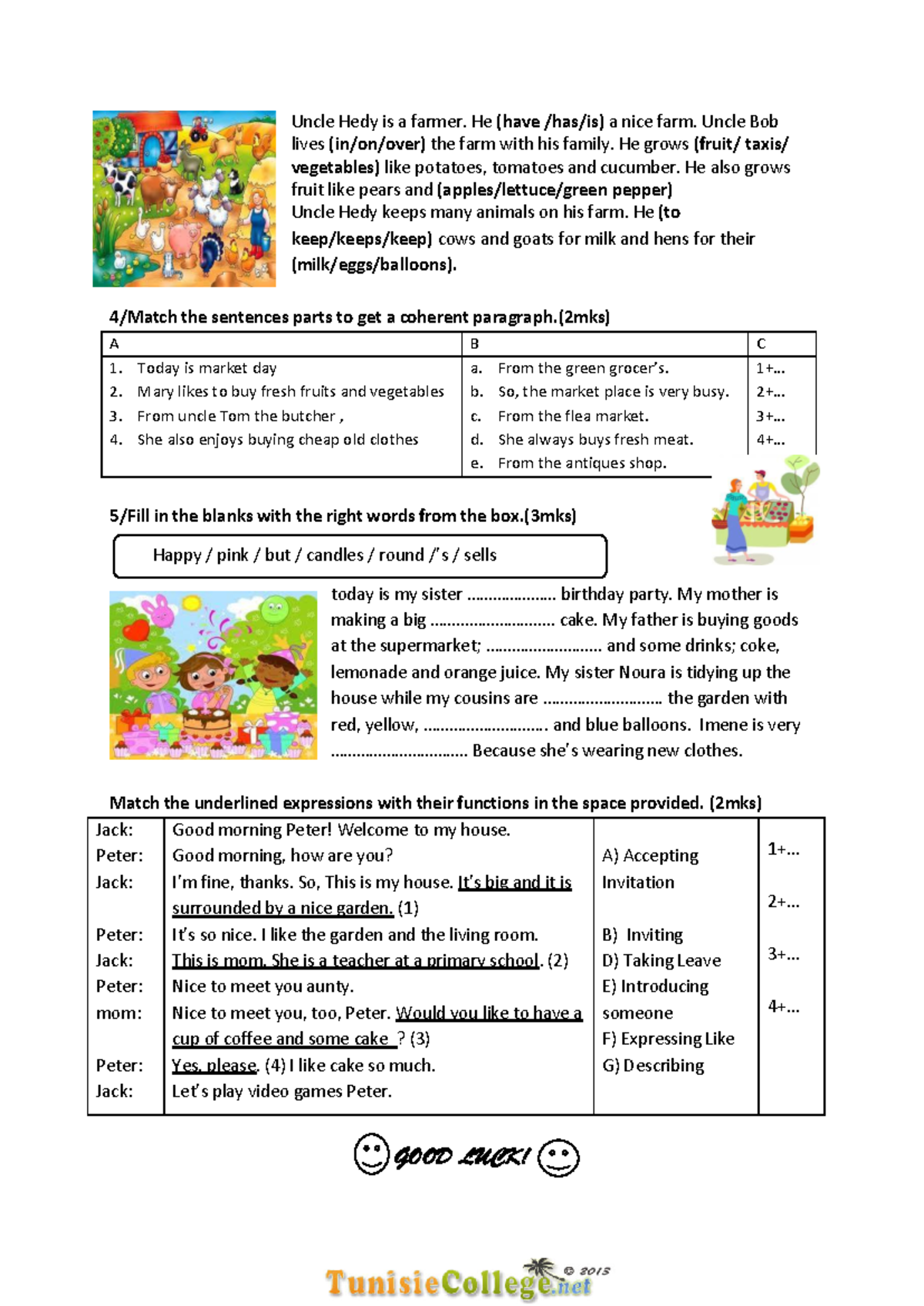5 - Exercises on Farm Life and Market Day Activities - Studocu