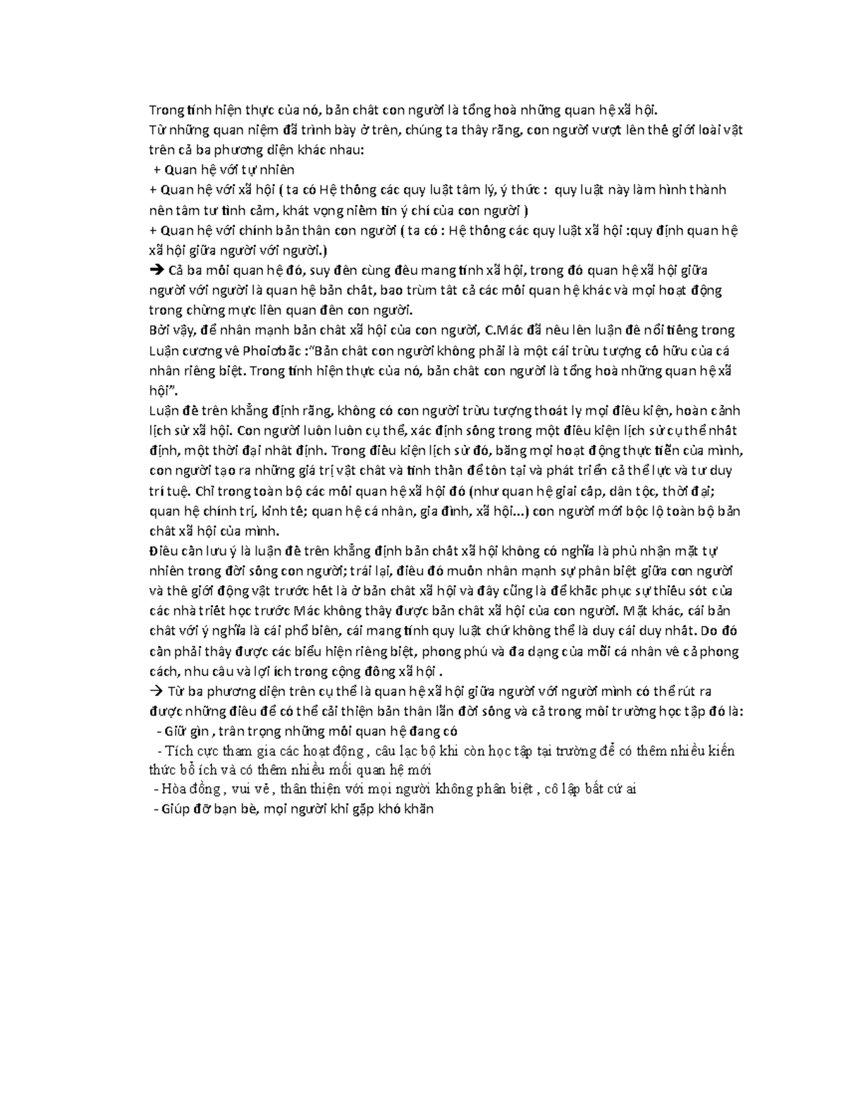 Liên hệ bản thân - ....... - Trong tnh hi n th c c a nó, b n chấất con ng i là t ng hoà nh ng ...