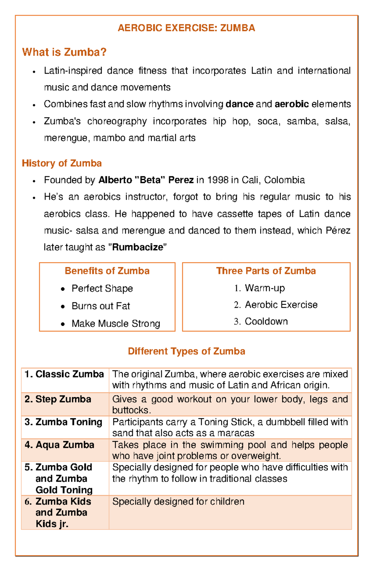 Zumba Aerobic Exercise Overview and Benefits - Studocu
