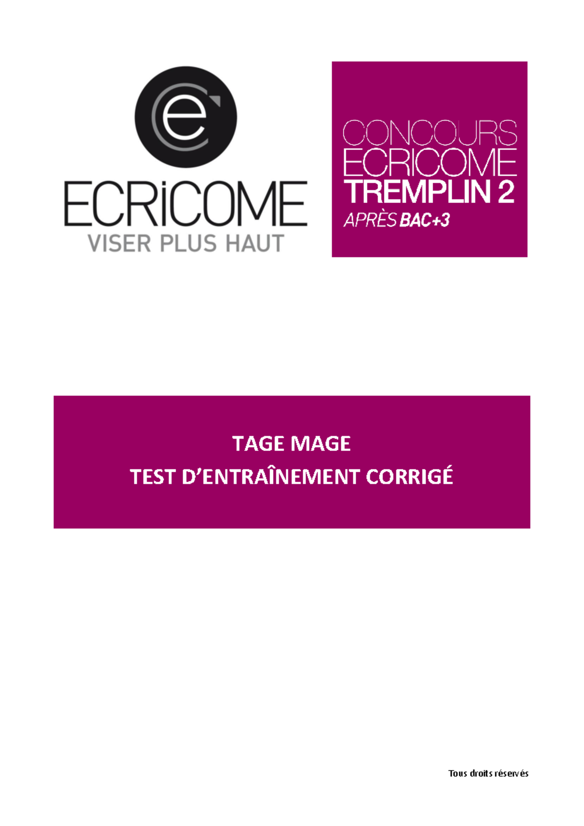 Test d'Entraînement Corrigé TAGE MAGE: Compréhension & Calcul - Studocu
