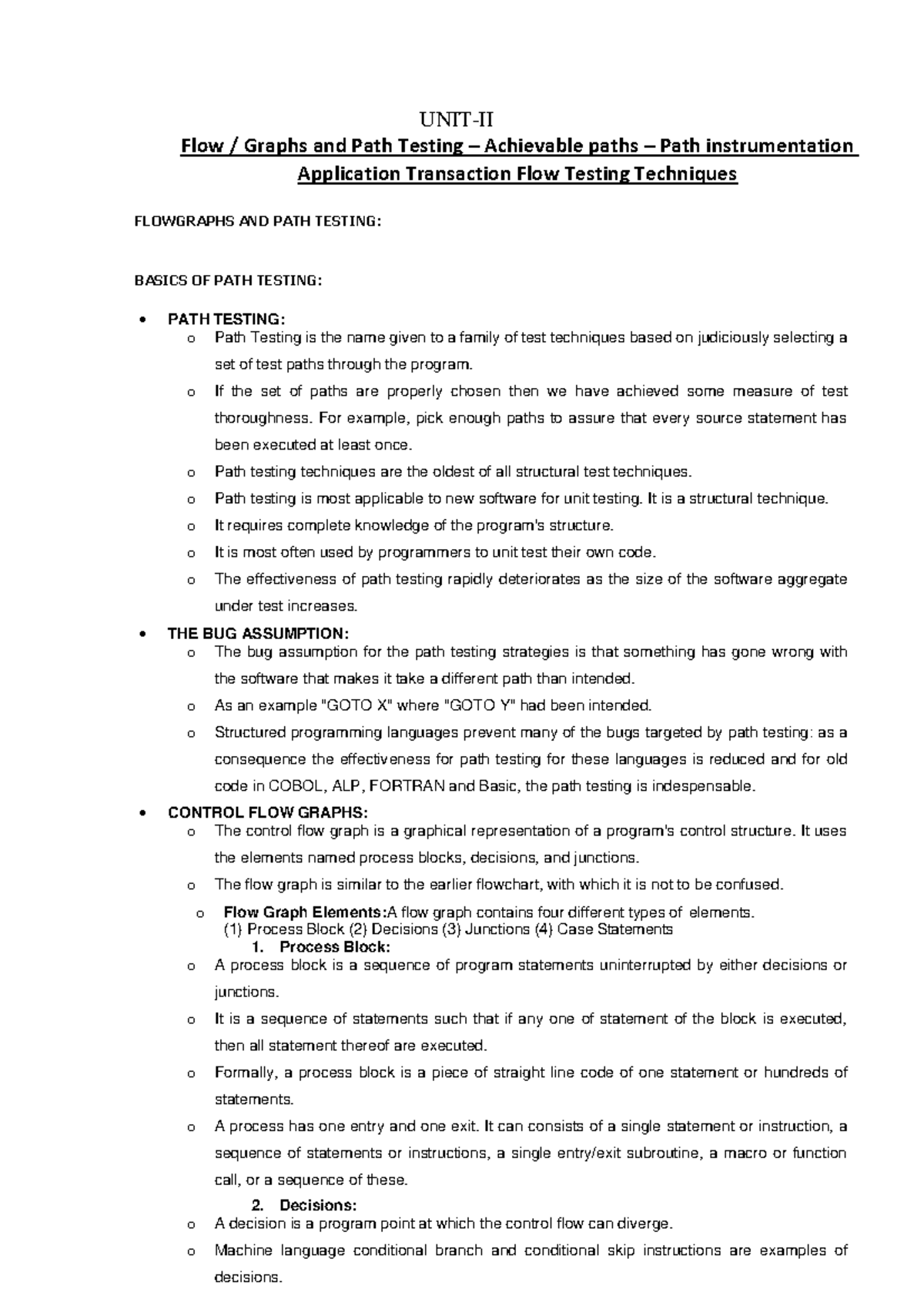BSC II - Unit 2: Key Topics on Flow/Graphs & Path Testing Techniques ...