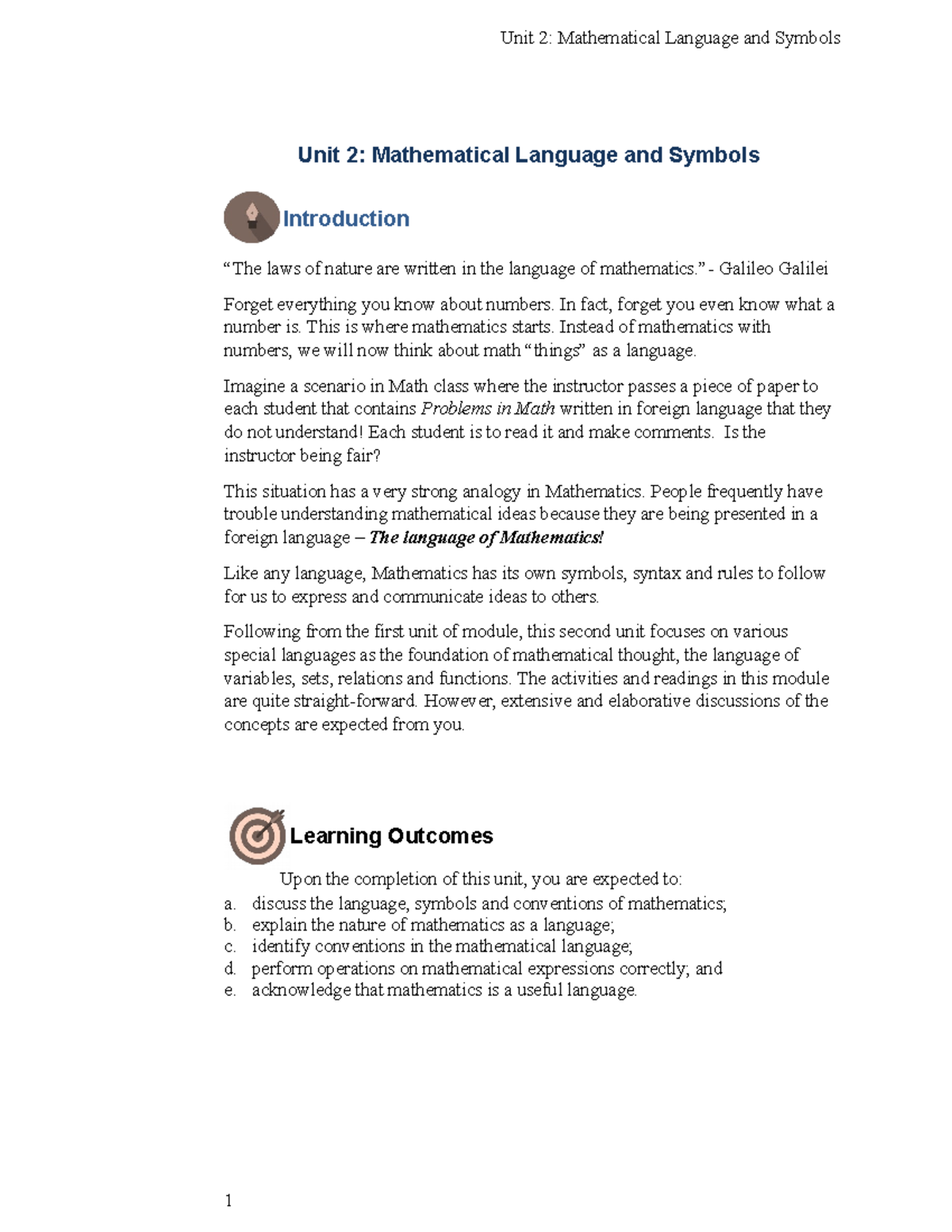 Unit 2 Mathematical Language and Symbols - Unit 2: Mathematical ...