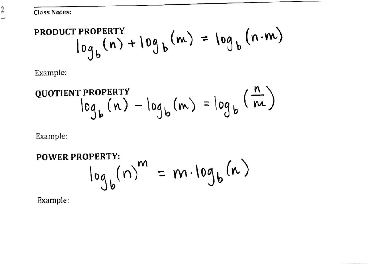 #14 - notes - b Class Notes: PRODUCT PROPERTY Example: QUOTIENT ...
