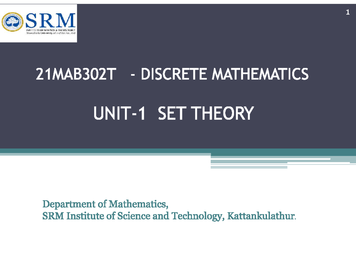 21MAB302T Discrete Mathematics: Set Theory Overview - Studocu