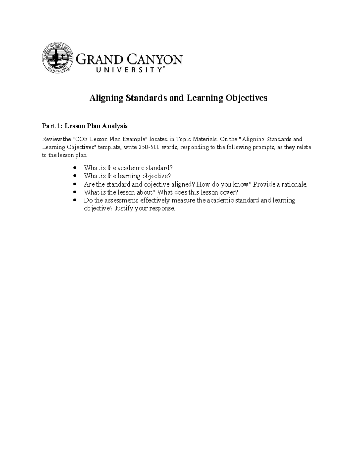 Aligning Standards and Learning Objectives: COE Lesson Plan Analysis ...