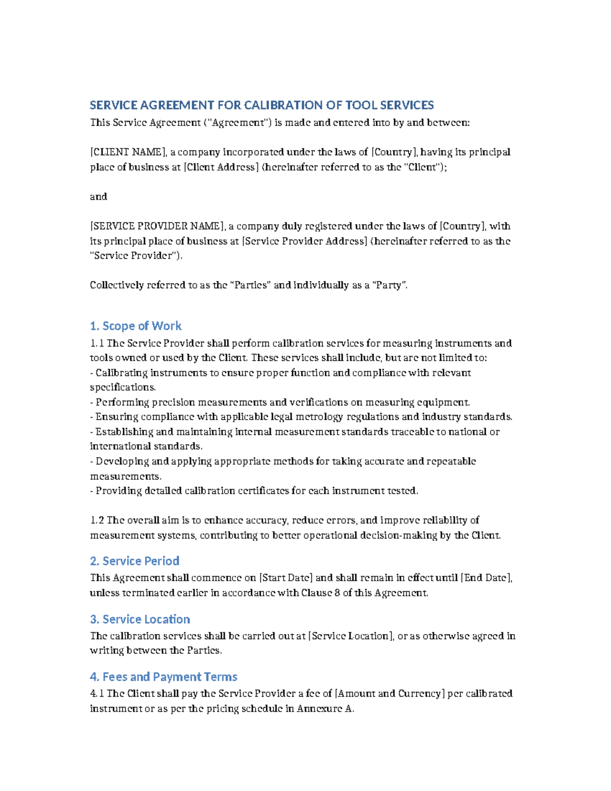 Calibration Service Agreement for Tool Services - Studocu