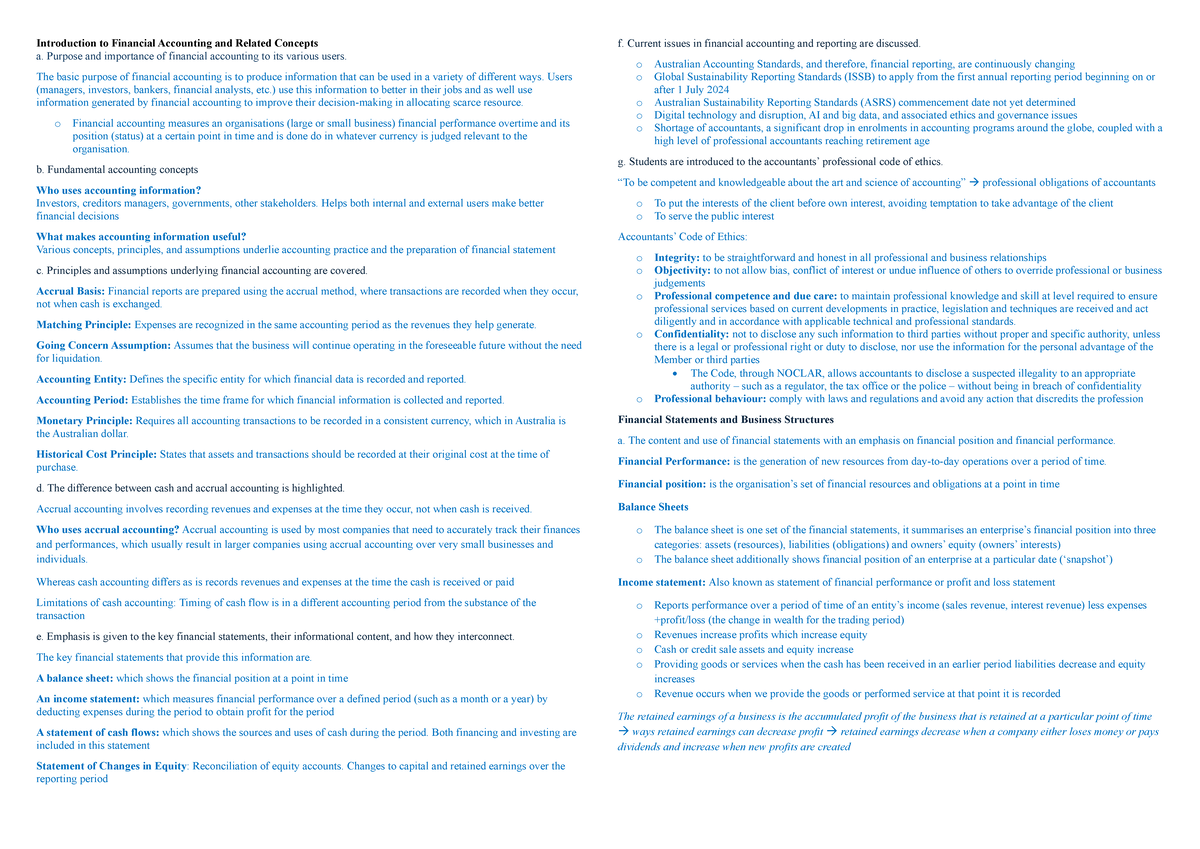 Accounting Financial Notes - Introduction to Financial Accounting and ...