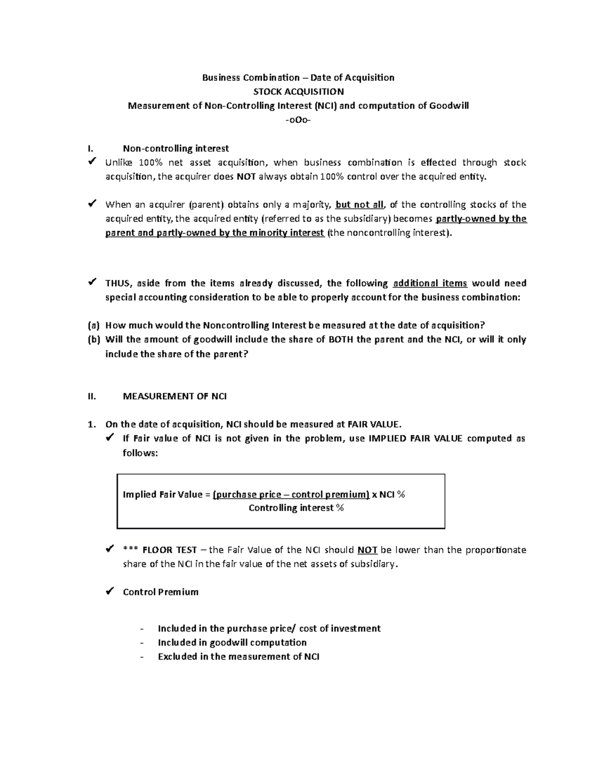 Module 3 - NCI Measurement and Goodwill Computation Guide - Studocu