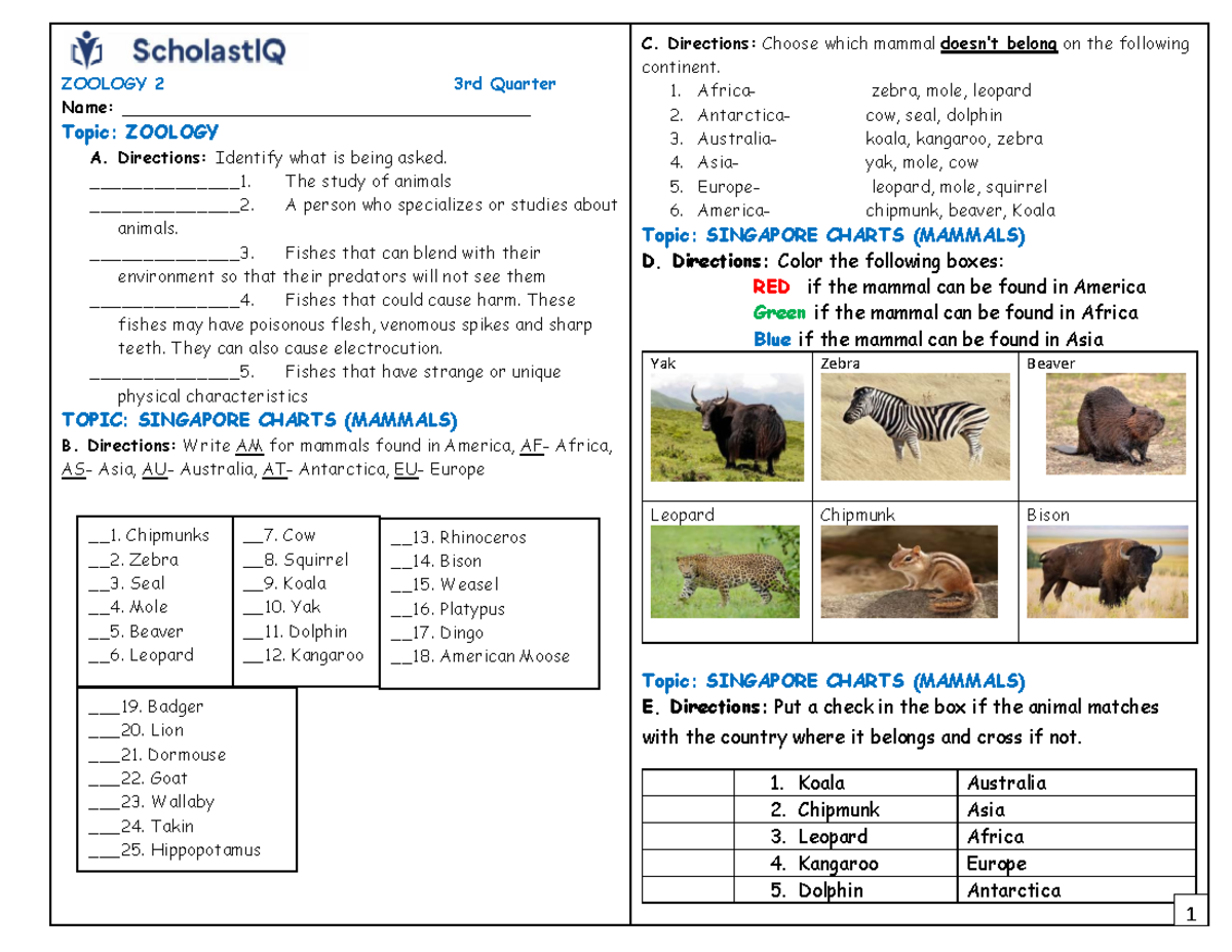 ZOOLOGY 2 3rd Quarter Review: Mammals, Birds & Fishes Guide - Studocu