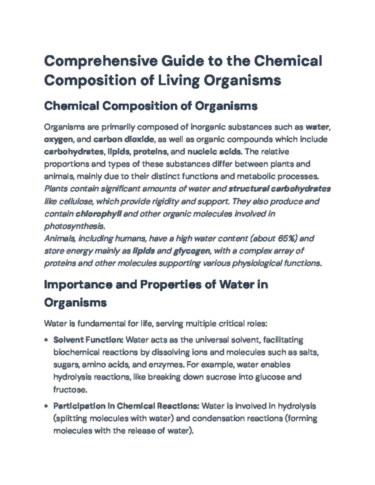 Comprehensive Overview of Chemical Composition in Living Organisms ...