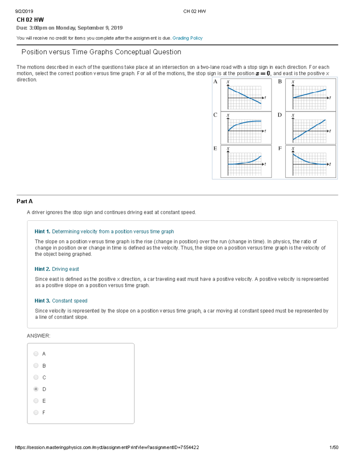 CH 02 HW - Position vs. Time Graphs & Average Velocity Concepts - Studocu