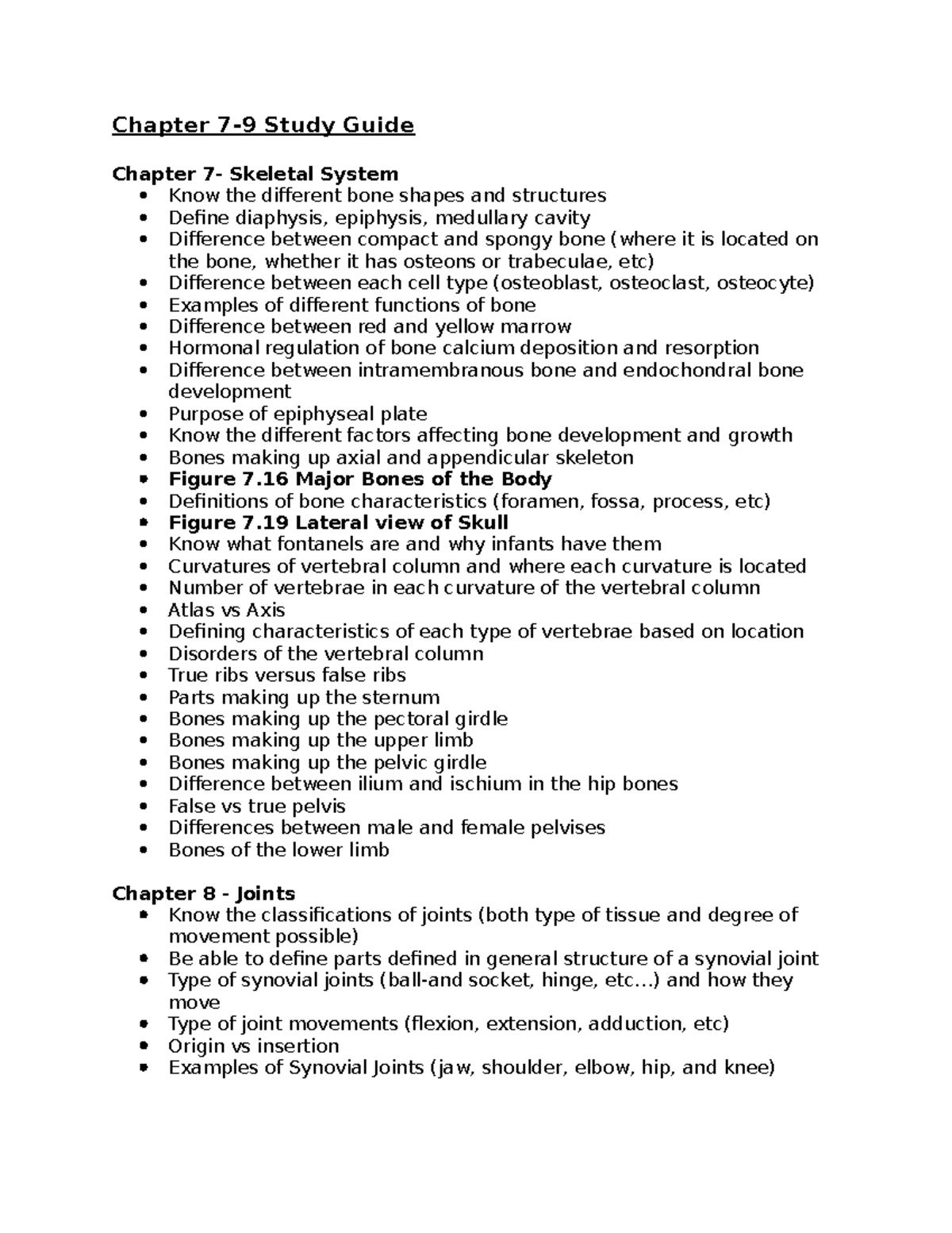 Chapter 7-9 Study Guide: Skeletal, Joint, & Muscular Systems - Studocu