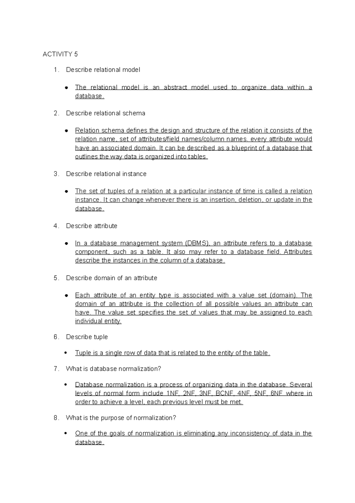 Activity 5 - Practice Questions on Relational Database Concepts - Studocu