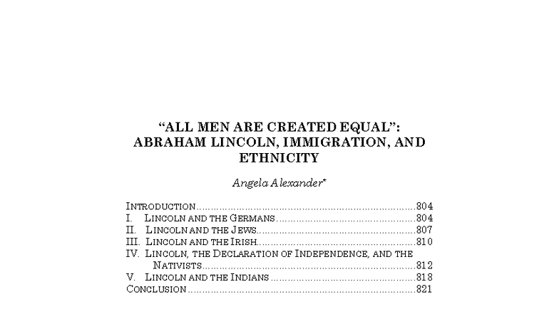 LIN 301: Abraham Lincoln's Views on Immigration and Ethnicity - Studocu