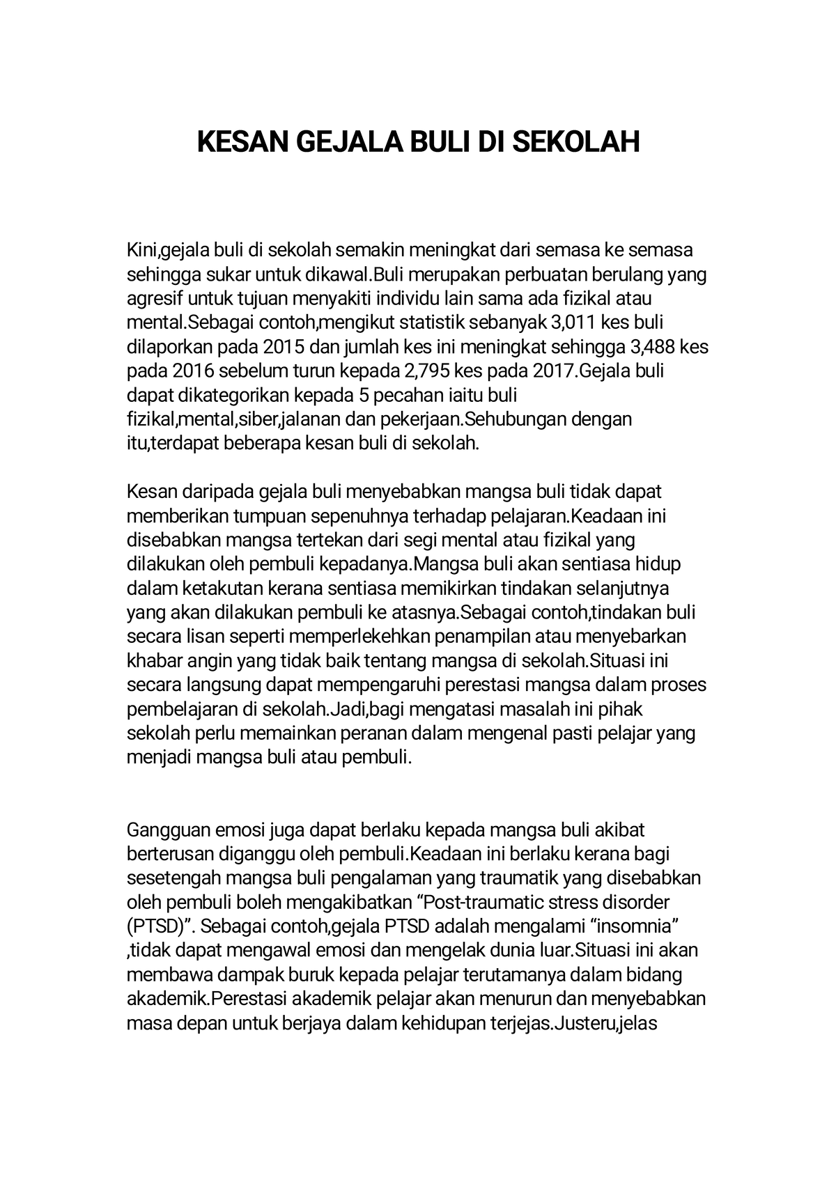 Kesan Gejala Buli di Sekolah (BM) - Karya Vicliny - Studocu