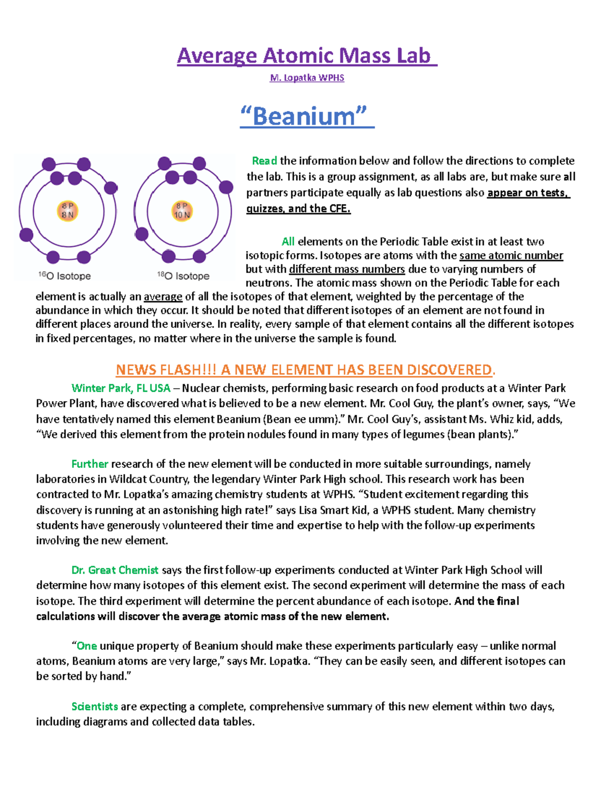 Beanium Isotope Lab Report: Average Atomic Mass Analysis - Studocu