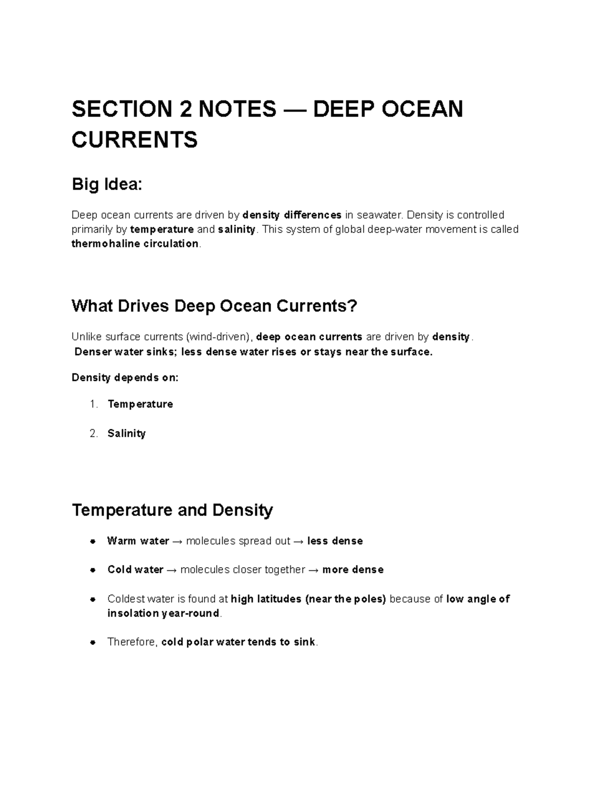 DEEP Ocean Currents Notes: Understanding Thermohaline Circulation - Studocu