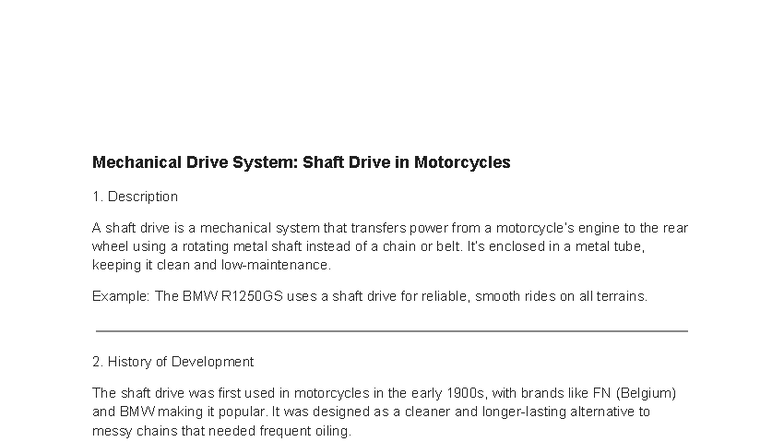 Shaft Drive Systems in Motorcycles: Overview and Comparison - Studocu