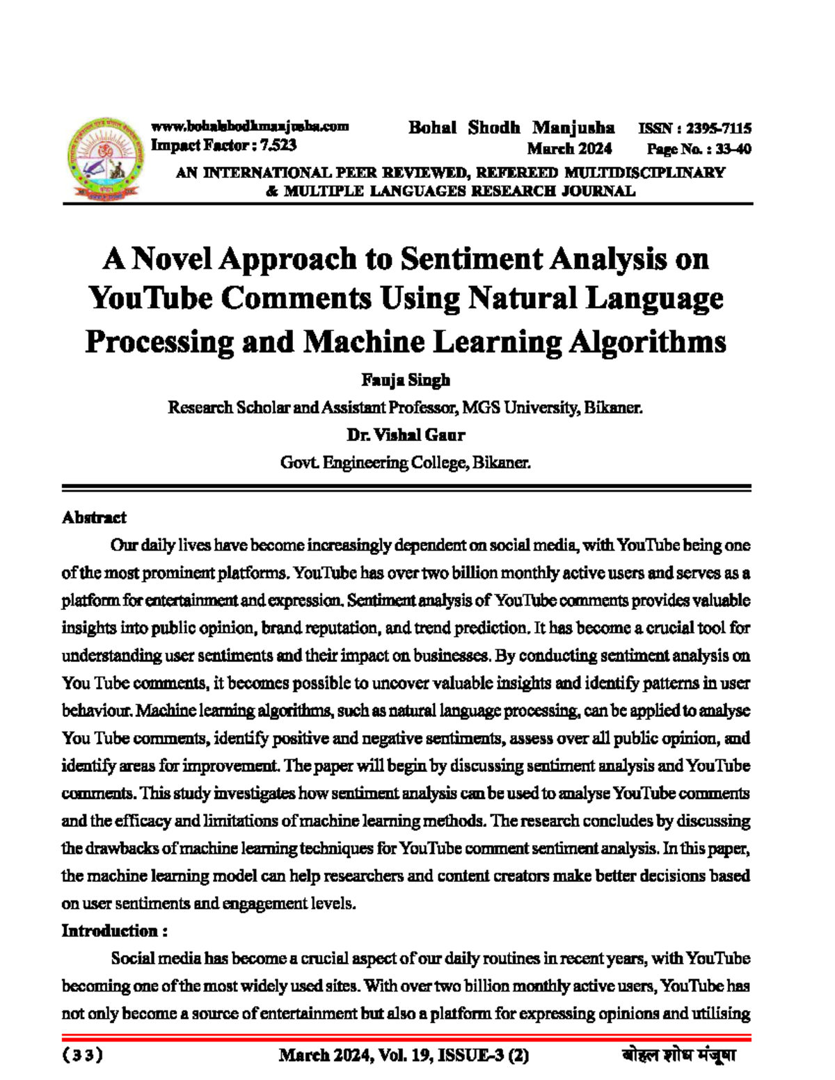 LUUS 2024: Sentiment Analysis of YouTube Comments Using ML Techniques - Studocu