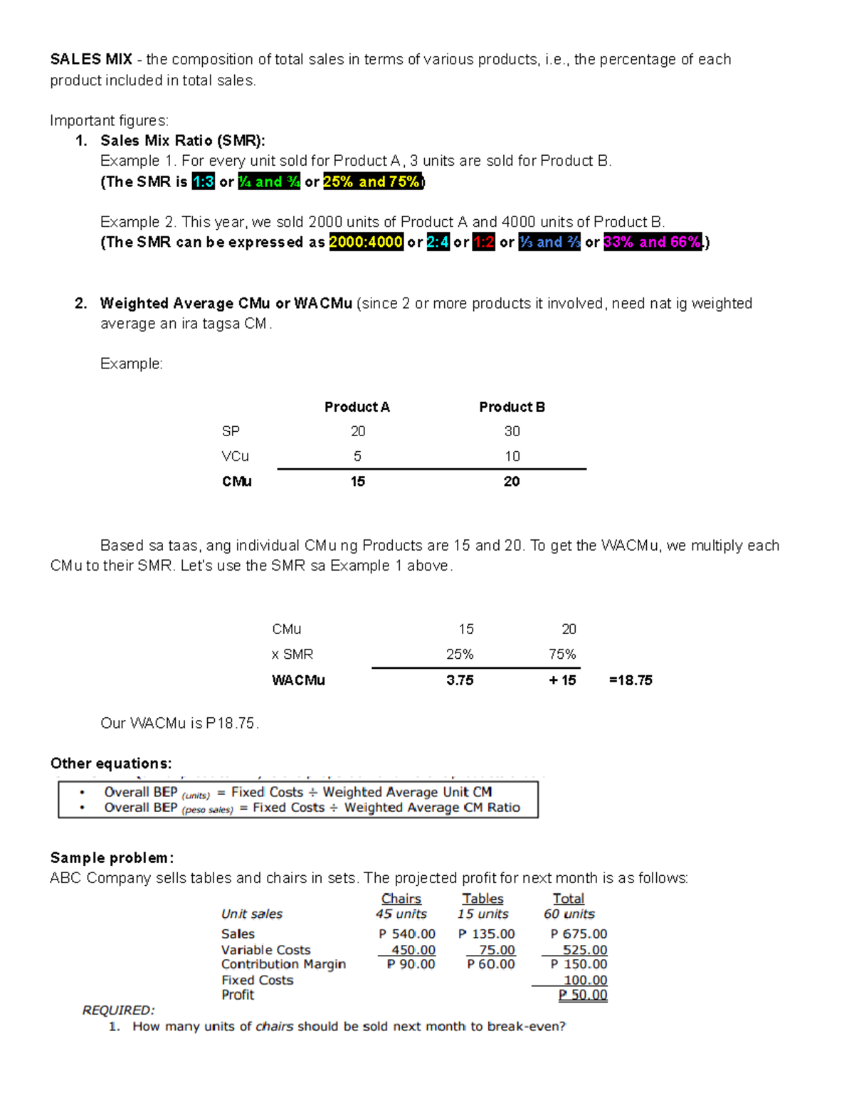 Sales-Mix - Lesson with practice problem - SALES MIX - the composition ...