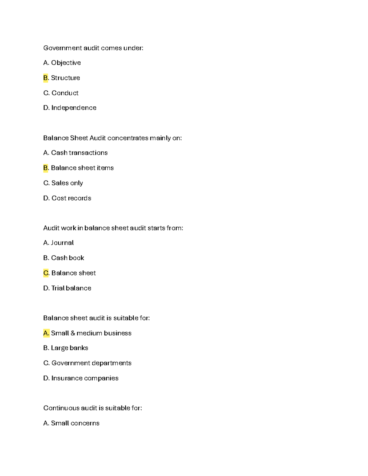 Audit Questions for Course Code: AUD 101 - Comprehensive Review - Studocu