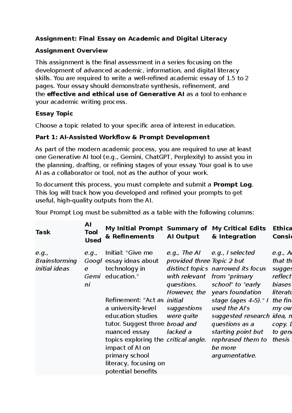 Final Essay on Academic & Digital Literacy with AI Integration (ENG101 ...