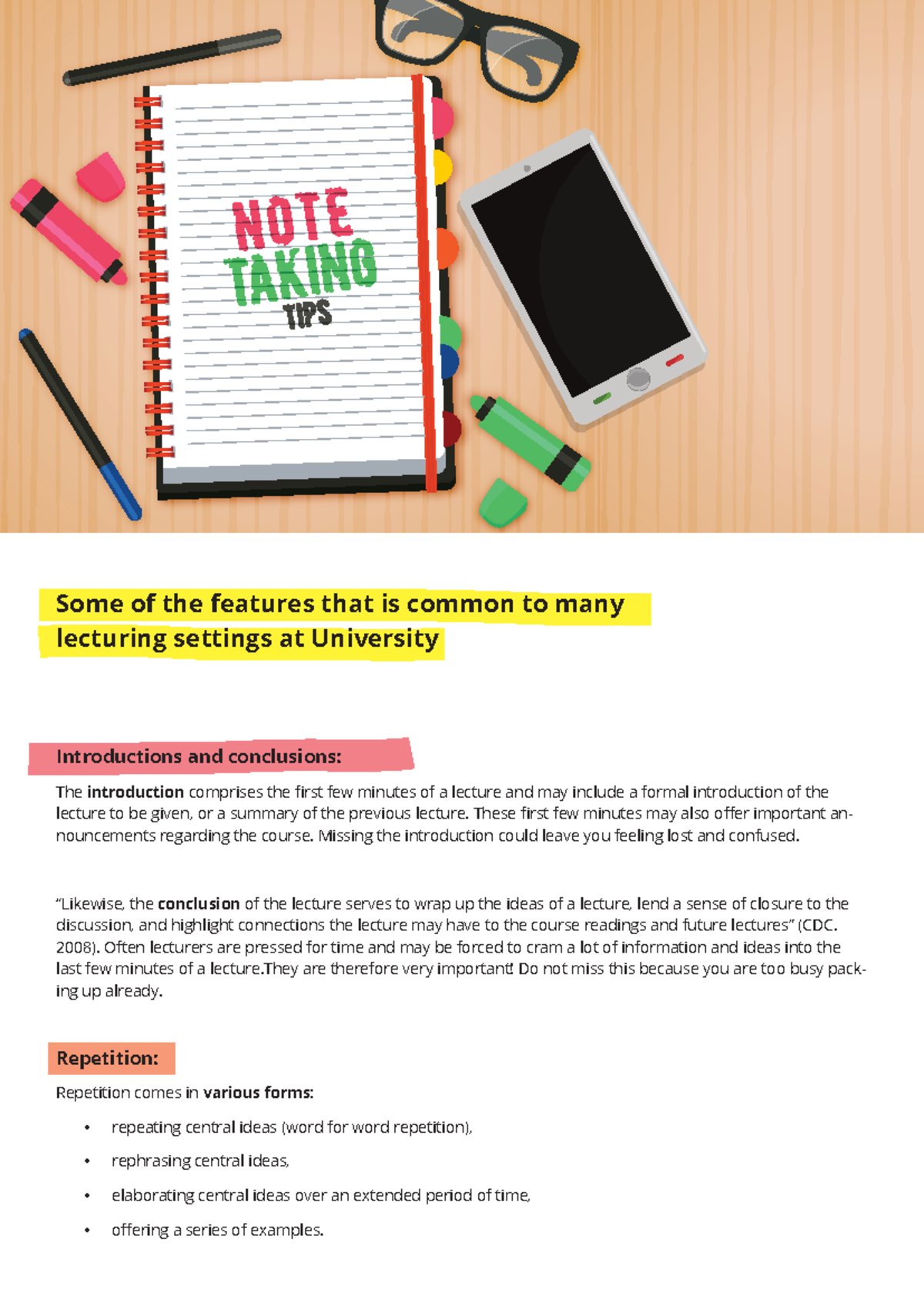 Note Taking Tips - notes - Introductions and conclusions: The ...