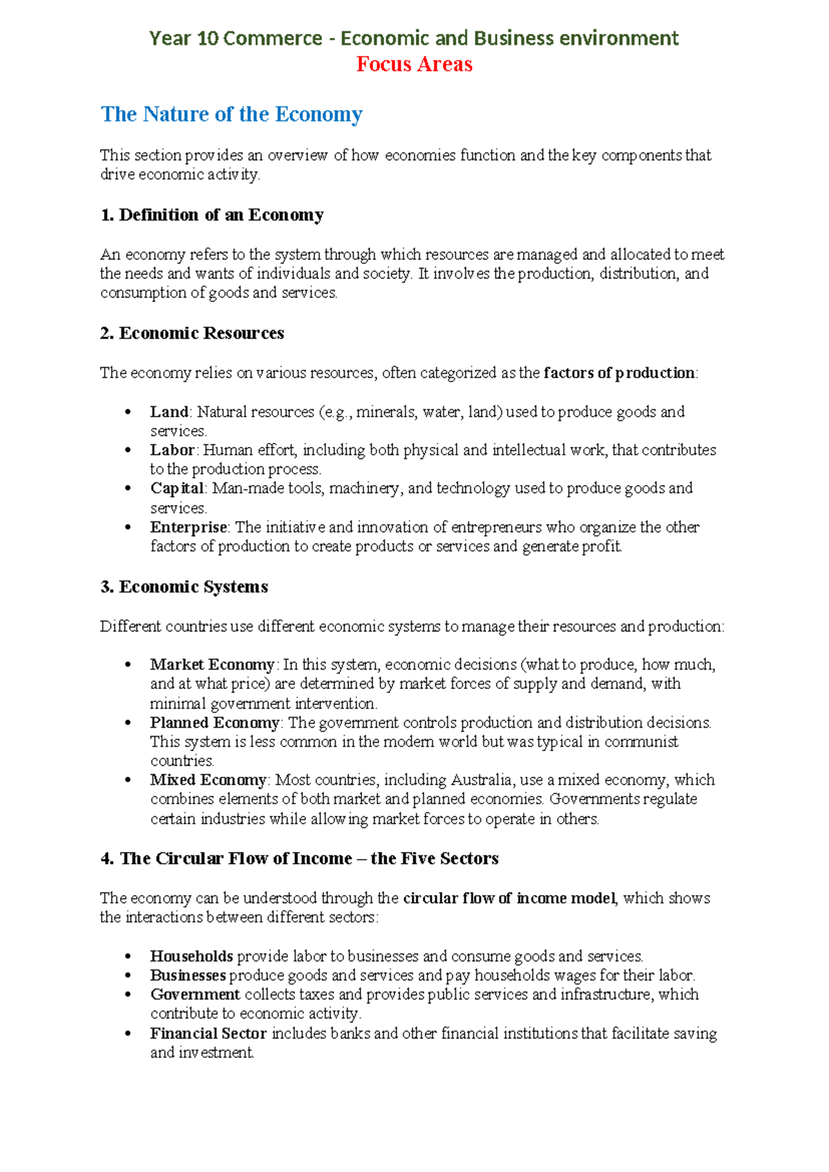 Commerce Economic & Business Environment Focus Areas - Focus Areas The ...