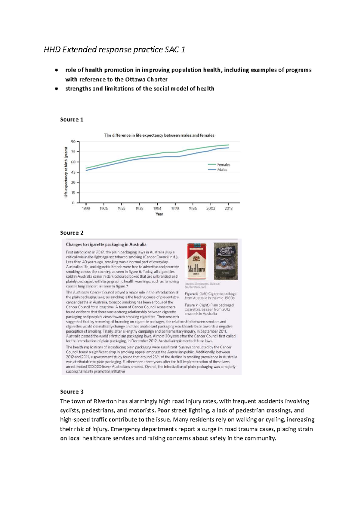 Extended Response Practice SAC - HHD Unit 3 AOS 2 on Health Promotion ...