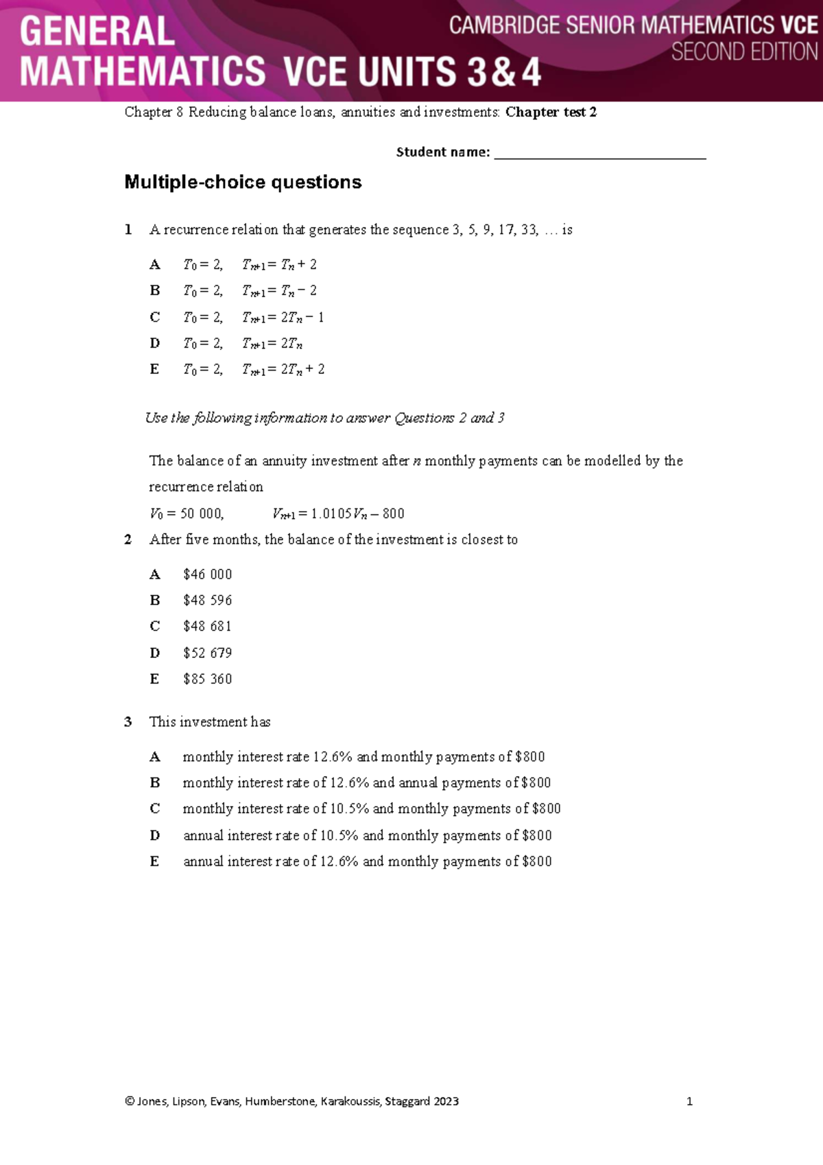 Chapter 8 Test 2: Reducing Balance Loans, Annuities & Investments - Studocu