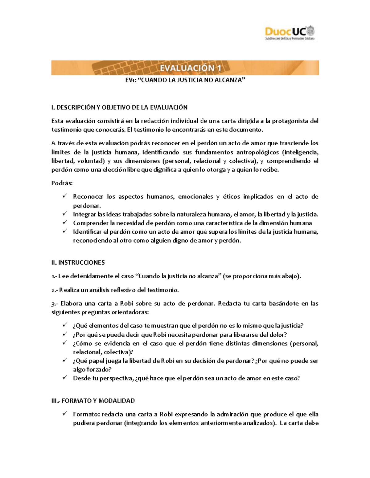 EA1: Carta Reflexiva sobre el Perdón y la Justicia en el Testimonio de ...