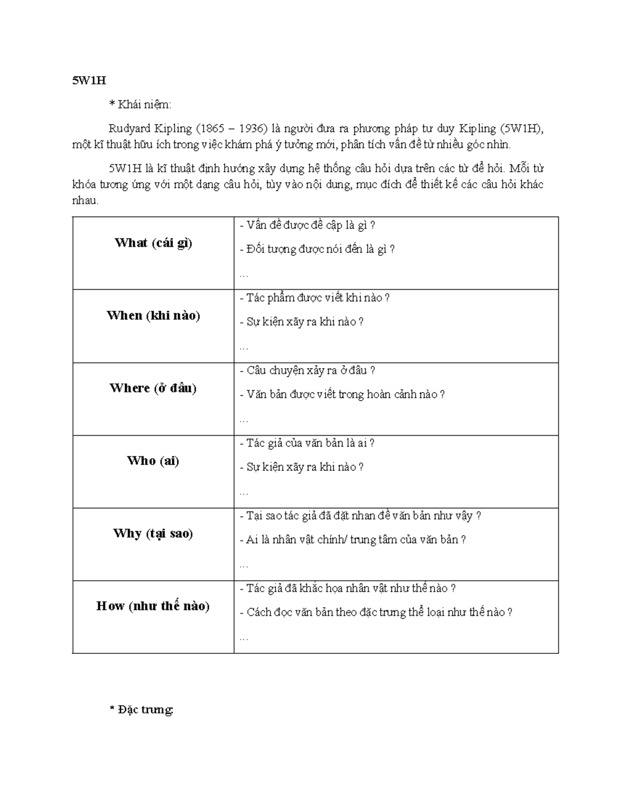 5W1H Phương Pháp Tư Duy của Rudyard Kipling - Studocu