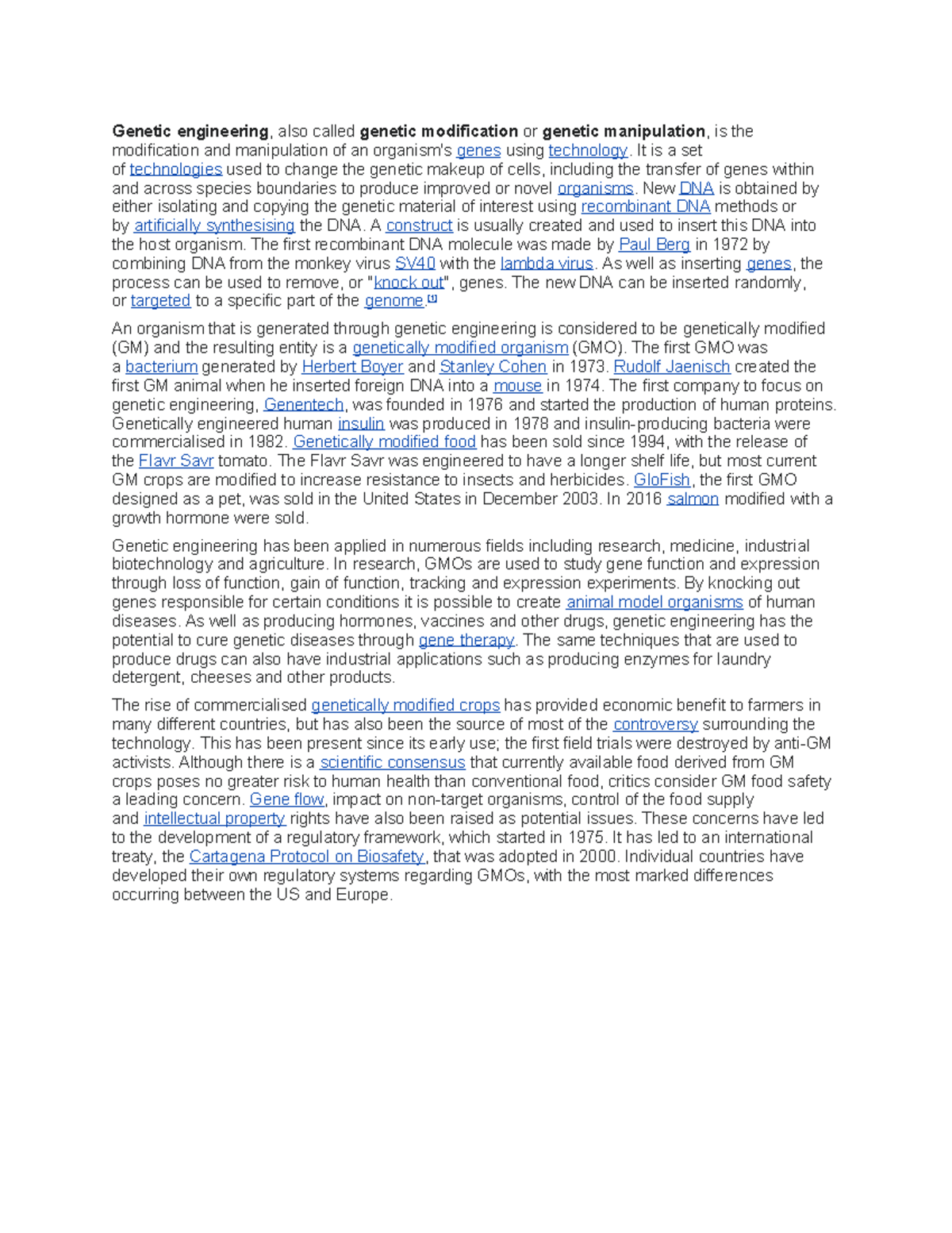 Genetic Engineering - Lecture Notes on GMOs and Their Impact - Studocu