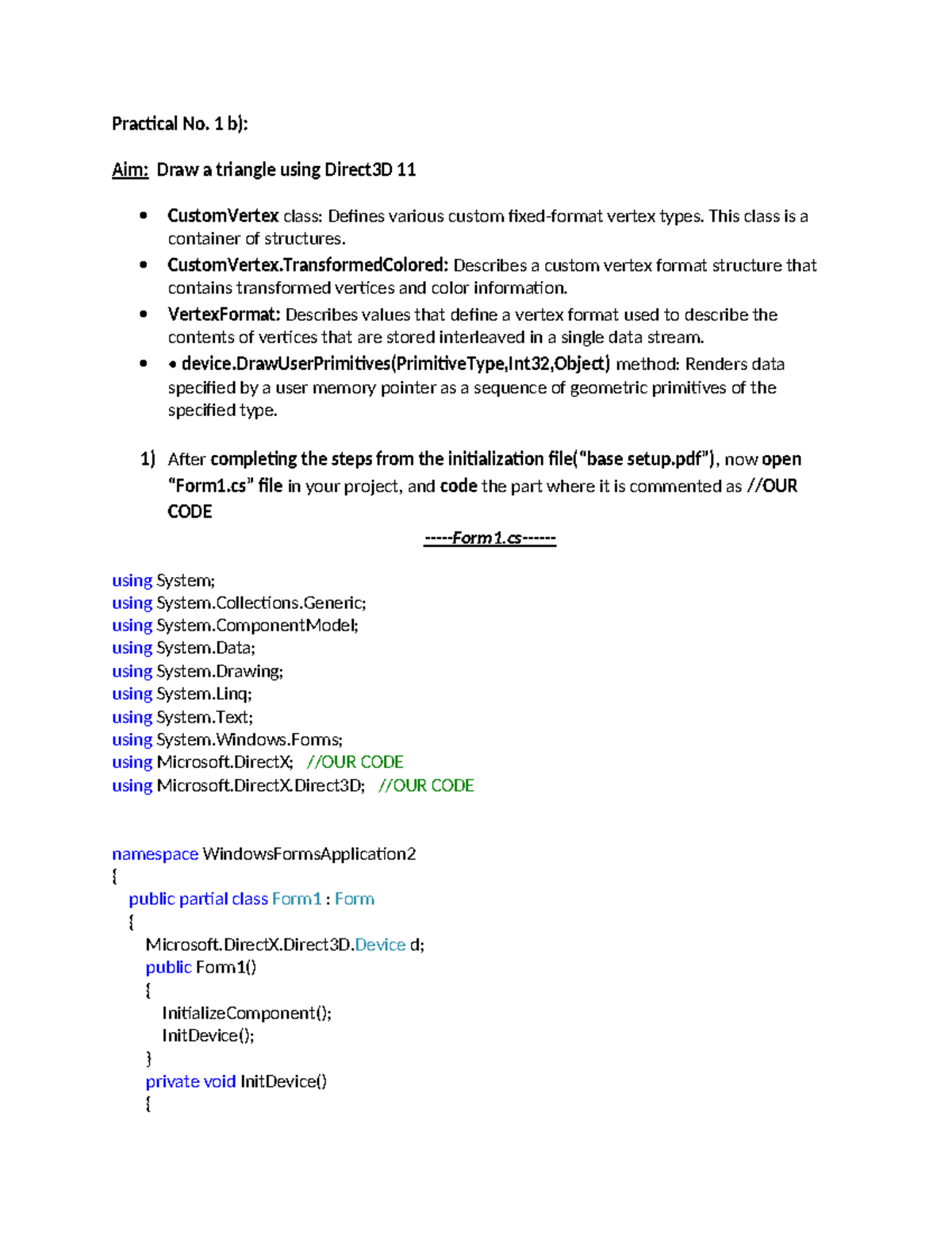 Practical No. 1B - Direct3D 11 Triangle Drawing Lecture Notes - Studocu
