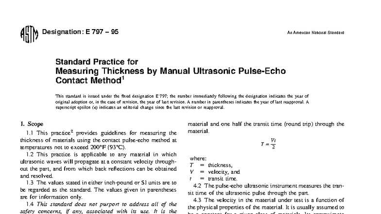 ASTM E 797 08 - Standard Practice for Ultrasonic Thickness Measurement ...