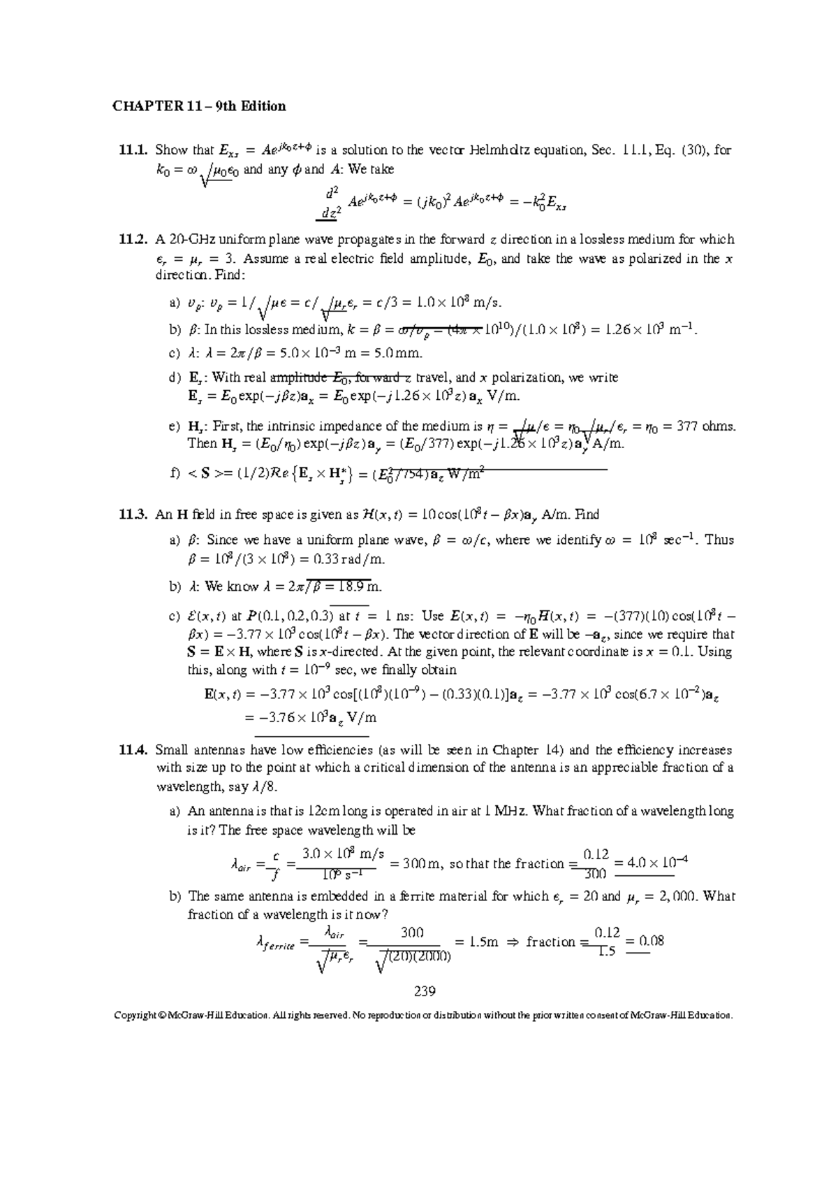 Engineering Electromagnetics - 9th Edition Solution to Chapter 11 Problems - Studocu