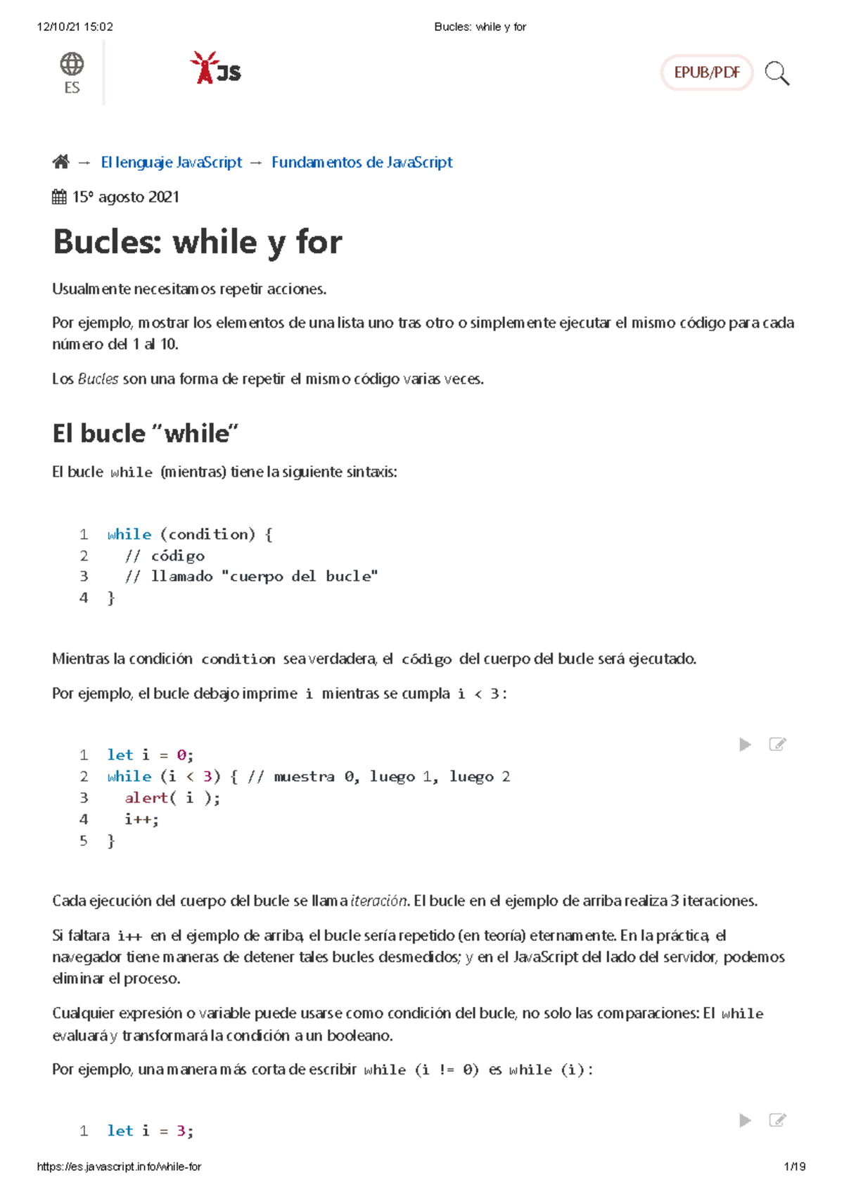 Bucles en JavaScript: while y for - Fundamentos de JavaScript - Studocu