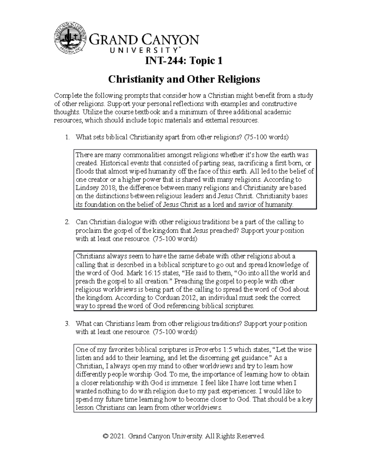 INT-244 Topic 1 Assignment: Understanding Christianity and Other Faiths ...