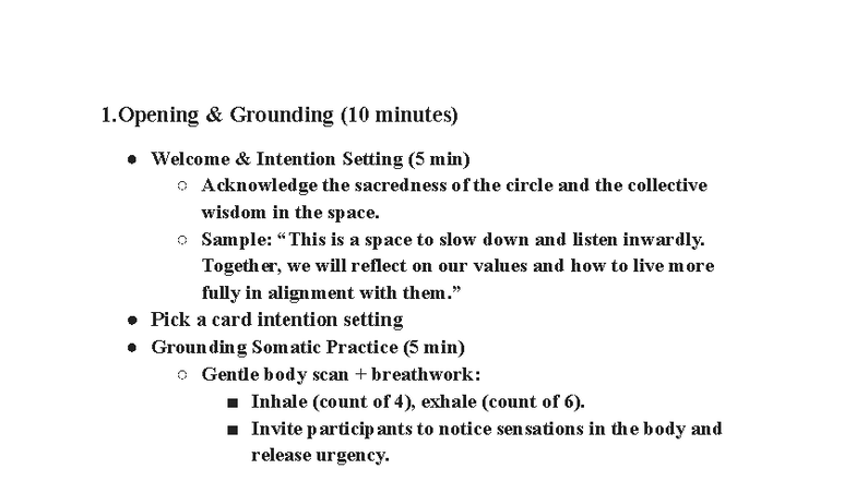 Healing Circle 1: Grounding and Reflection Activities - Studocu