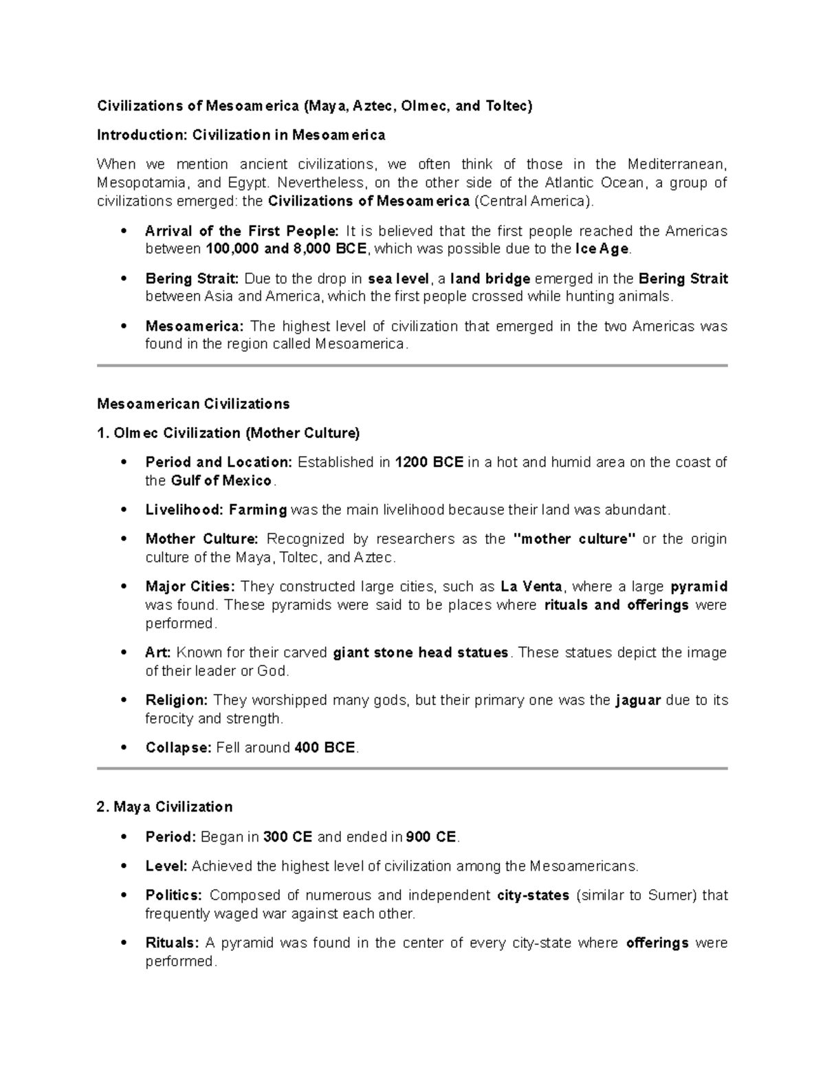Civilizations of Mesoamerica: Maya, Aztec, Olmec, Toltec Overview - Studocu