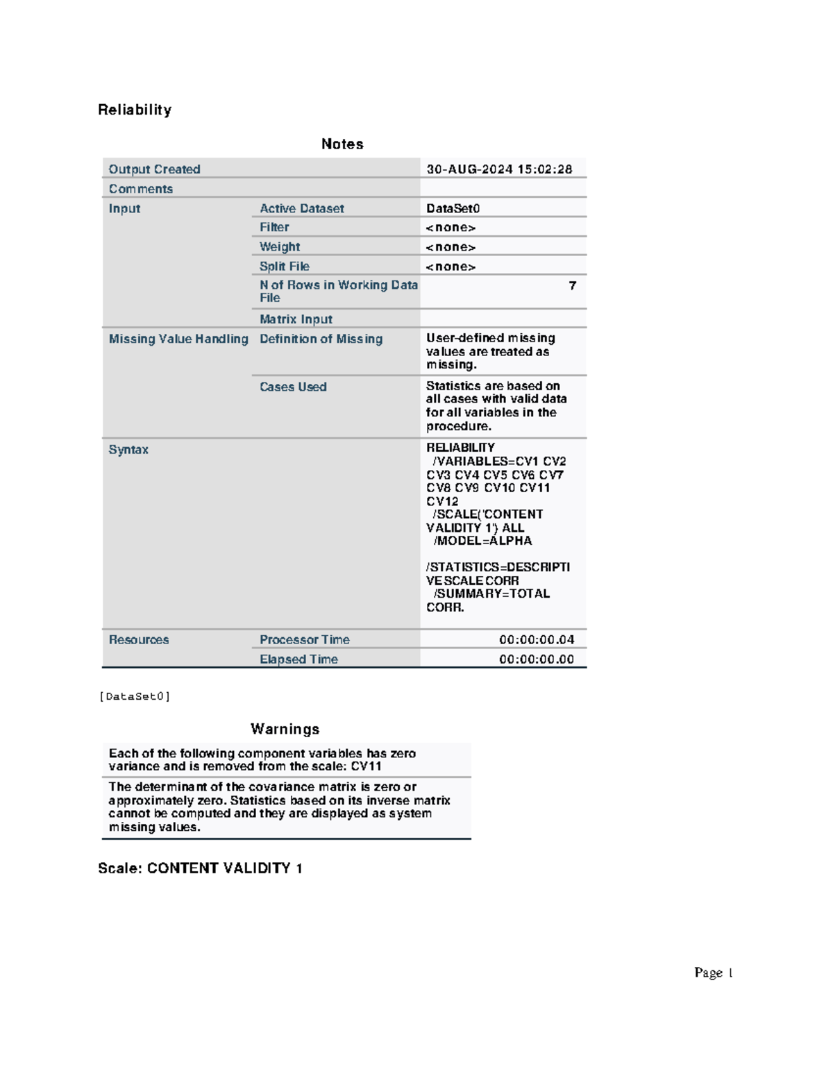 Content Validity - N/A - Reliability Notes Output Created Comments ...