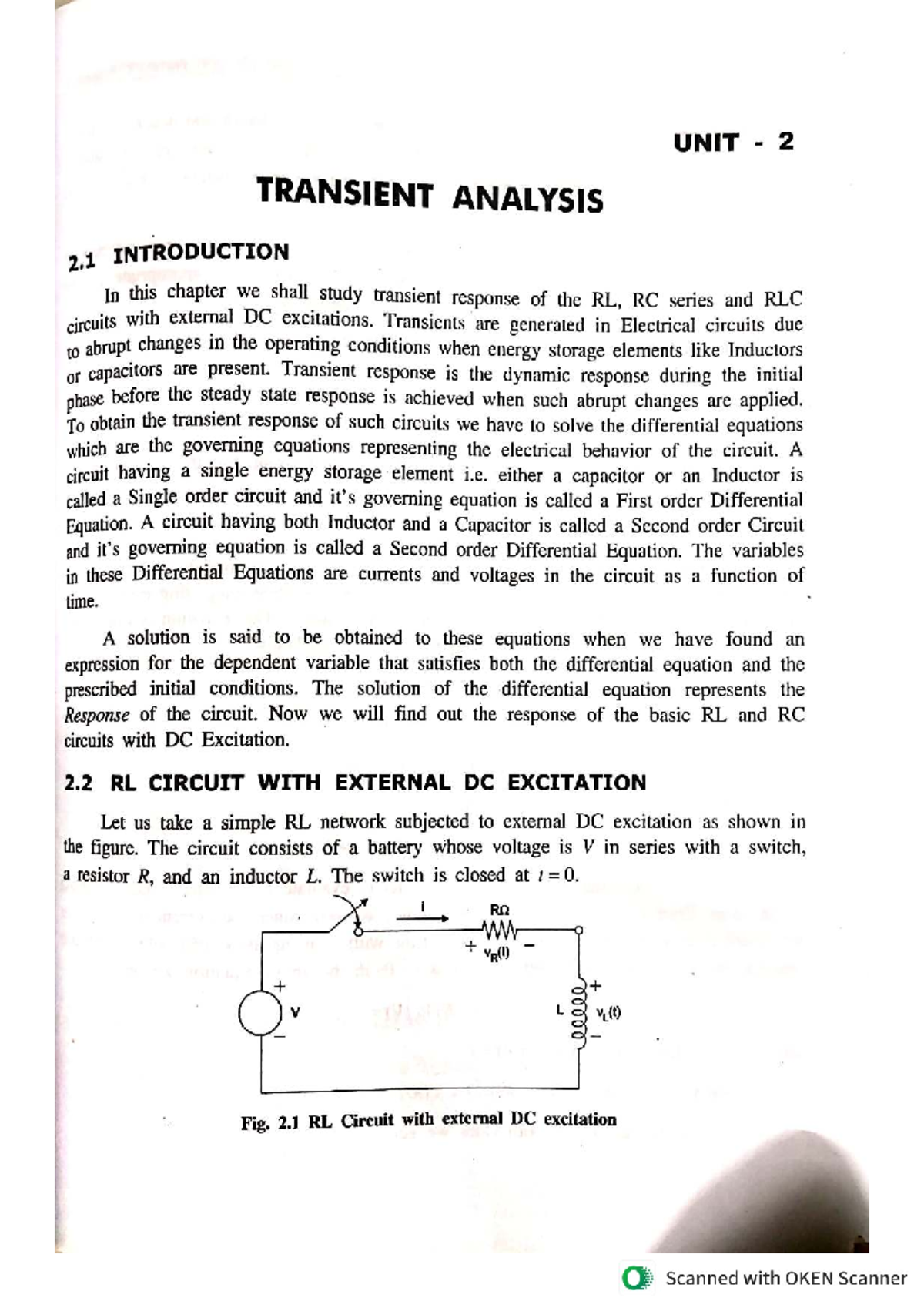 CNA UNIT 2 - EC25C02 Transient Analysis of RL, RC, and RLC Circuits ...